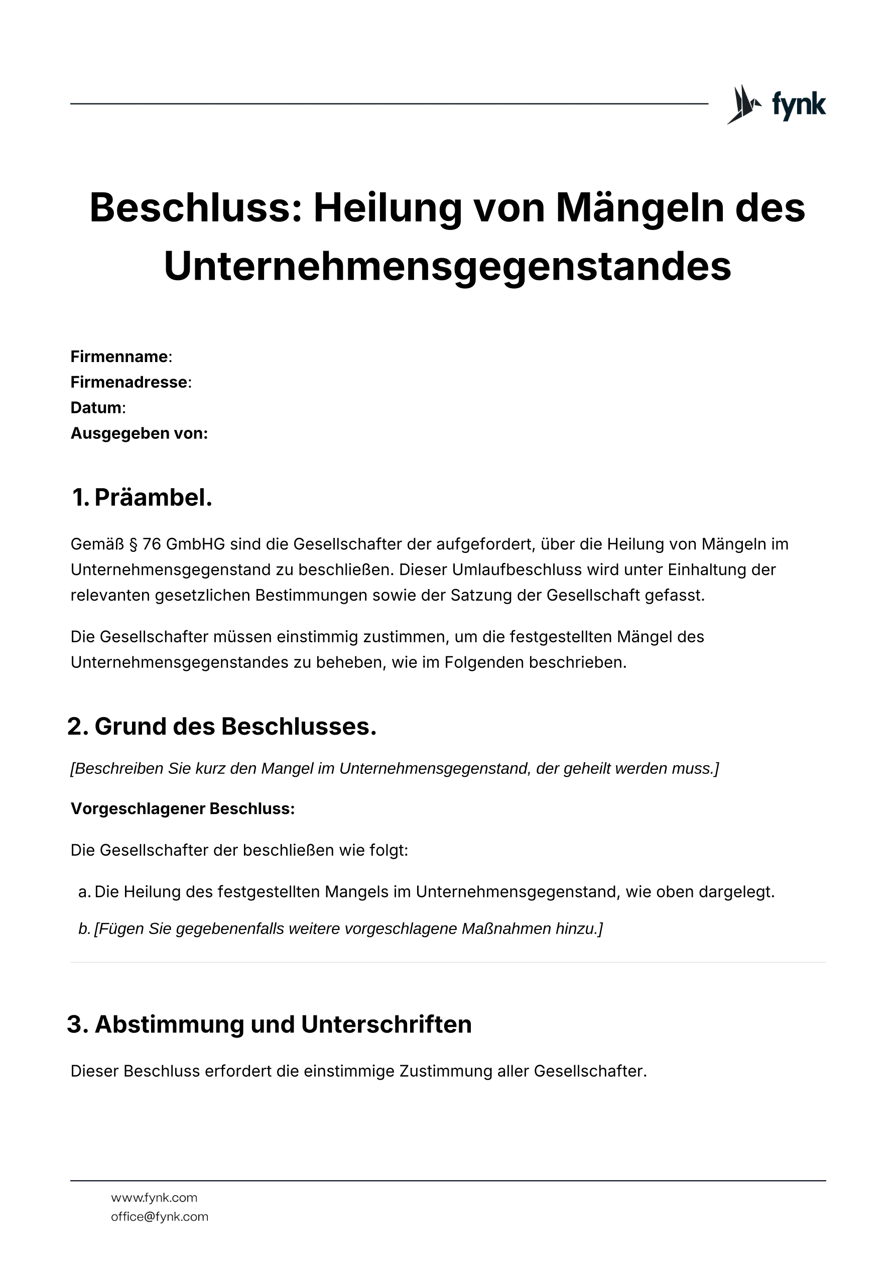 Umlaufbeschluss zum Entschluss des Jahresabschlusses – Vorlage | fynk