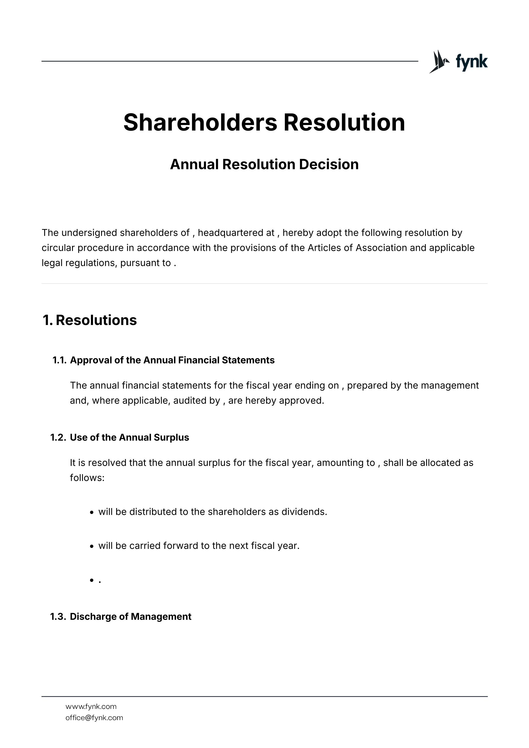 Circular Resolution Template for Acquisition of Assets | fynk